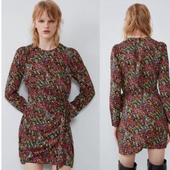 Zara | Dresses | Zara Multicolor Abstract Paint Splatter Dress | Poshmark